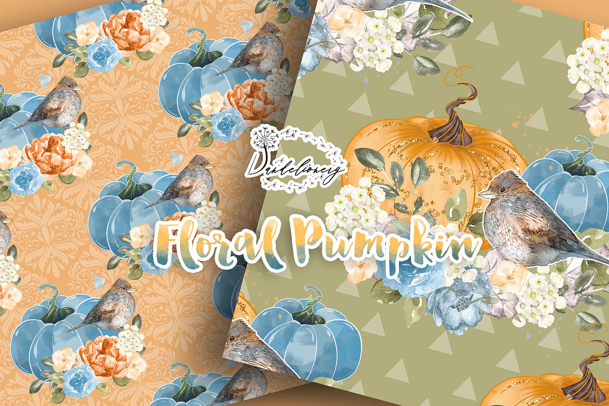 Floral Pumpkin digital paper pack, a Pattern Graphic by ...