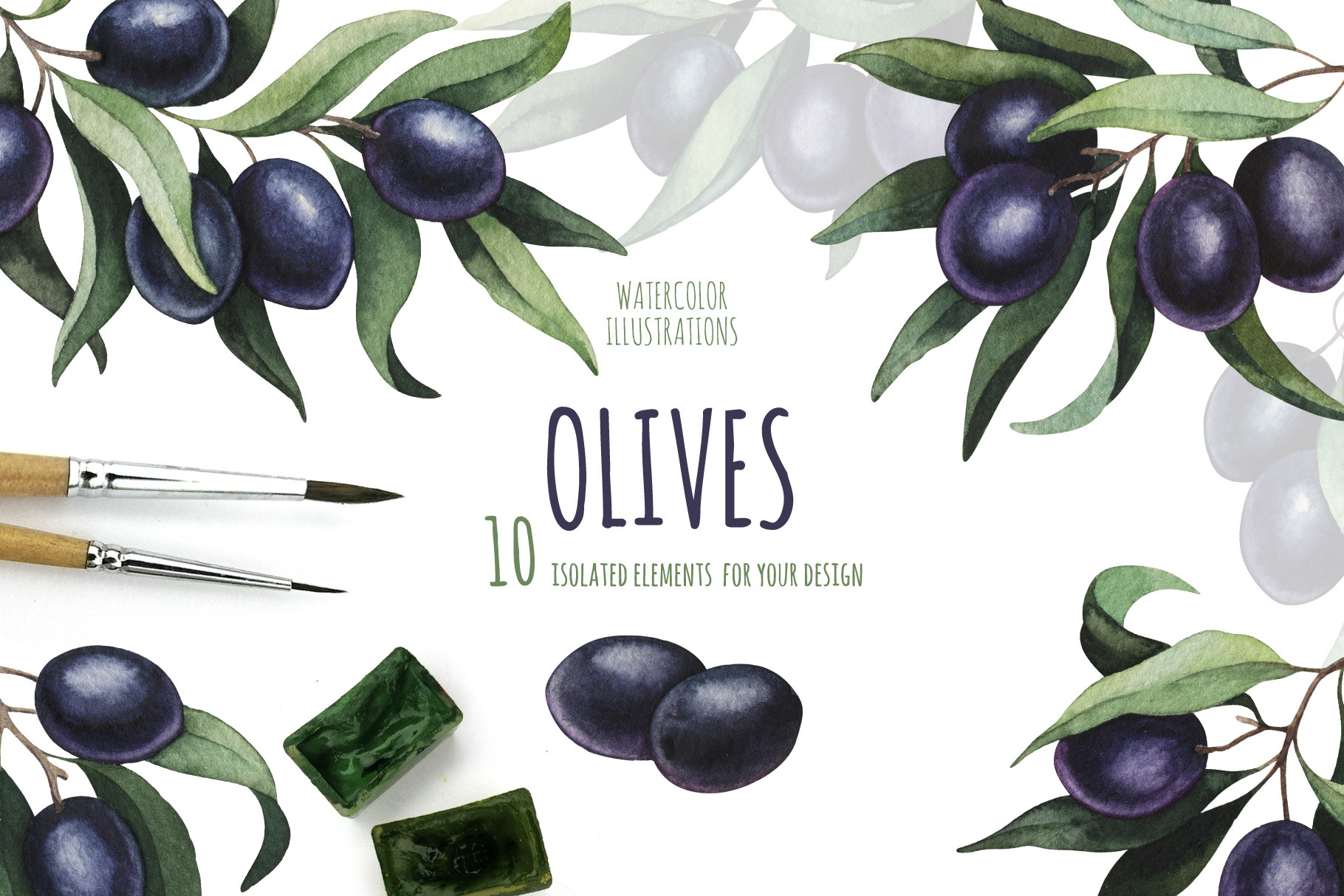 Watercolor olive illustration, a Food Illustration by Color and Decor