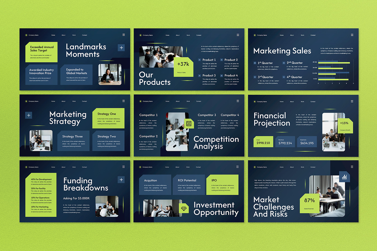 Blue Company Pitch Deck Keynote, a Presentation Template by graphicook
