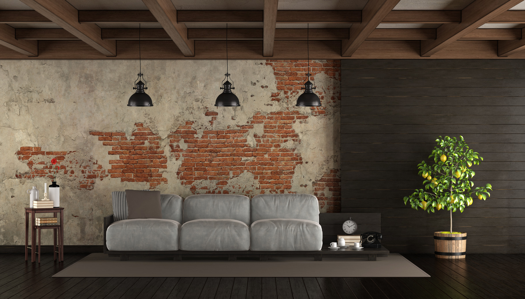 Dark living room in rustic style, an Architecture Photo by Archideaphoto