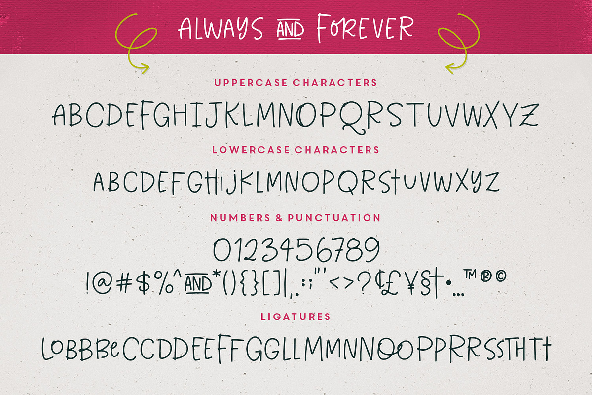 Always & Forever Type + Dingbats, a Sans Serif Font by Callie Rian & Co.