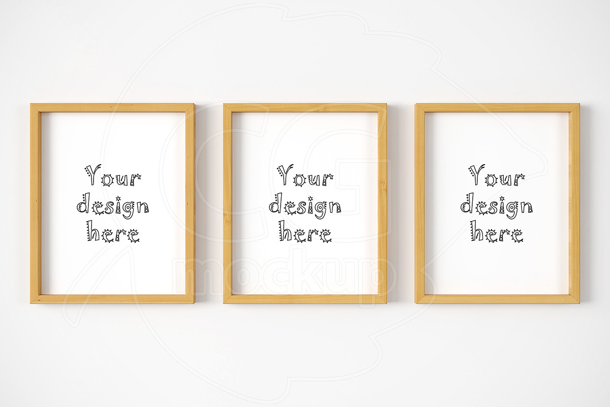 Set x3 wooden frame 8x10 inch mockup, a Print Template by CGmockup