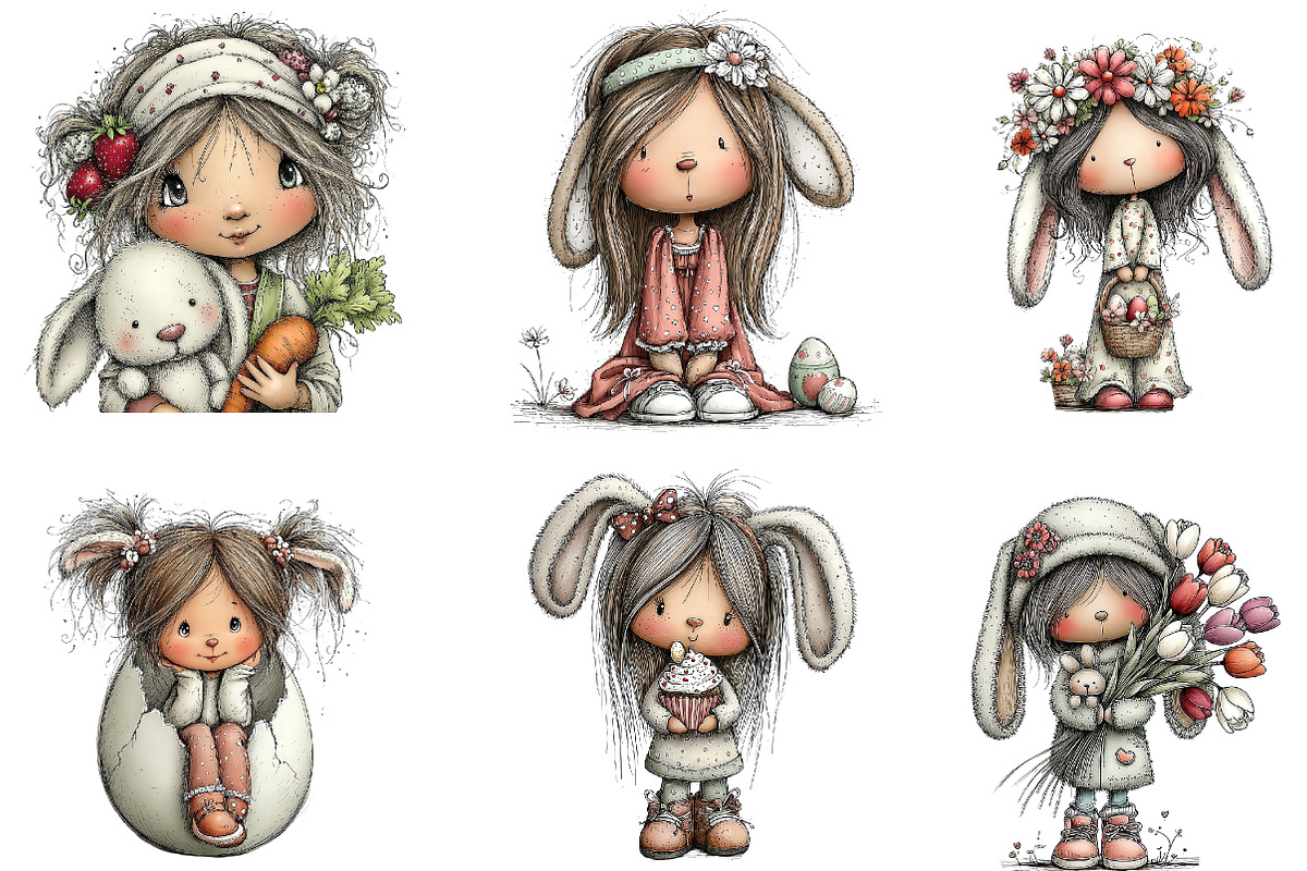 Easter Bunny Girl Clipart, an Illustration by CreationArt