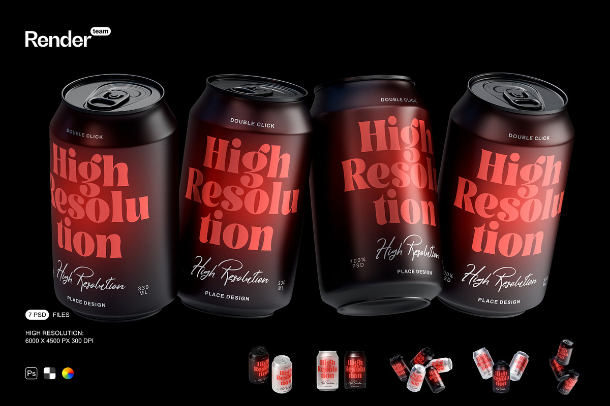 330 ml Metal Soda Can Mockup (7 PSD)