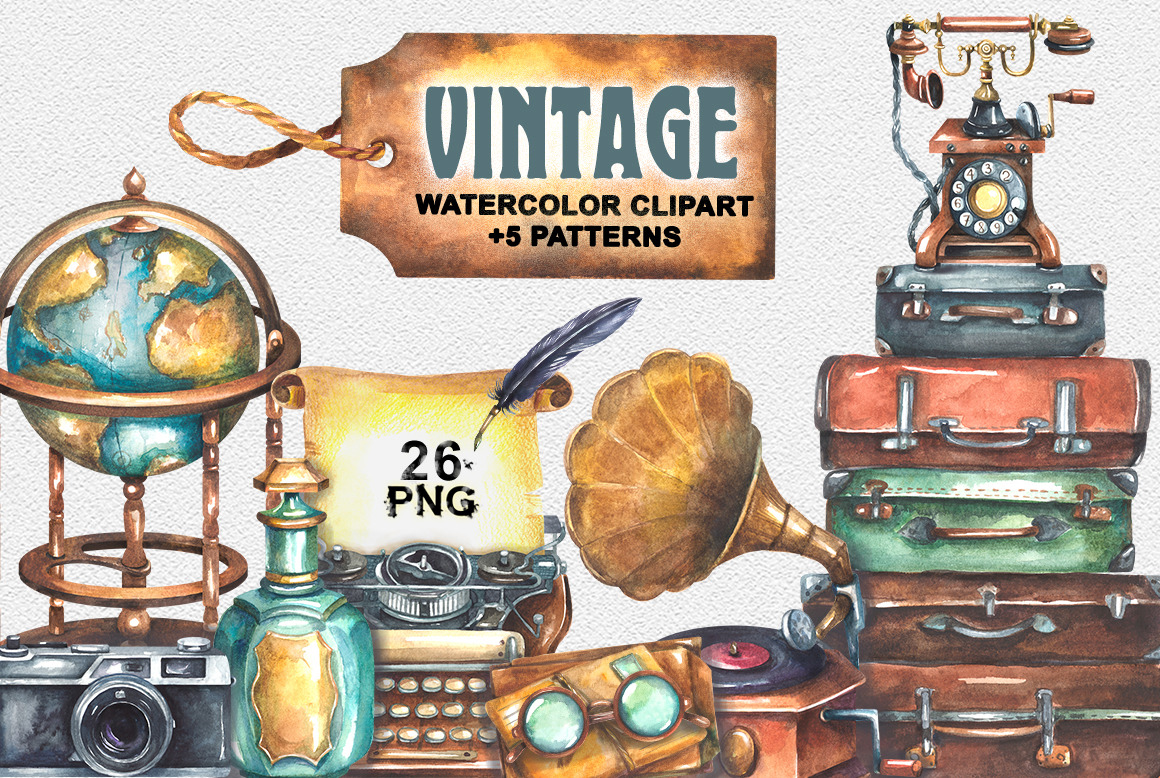 Vintage Watercolor Clipart, an Object Illustration by FITALARTSNEDIGI