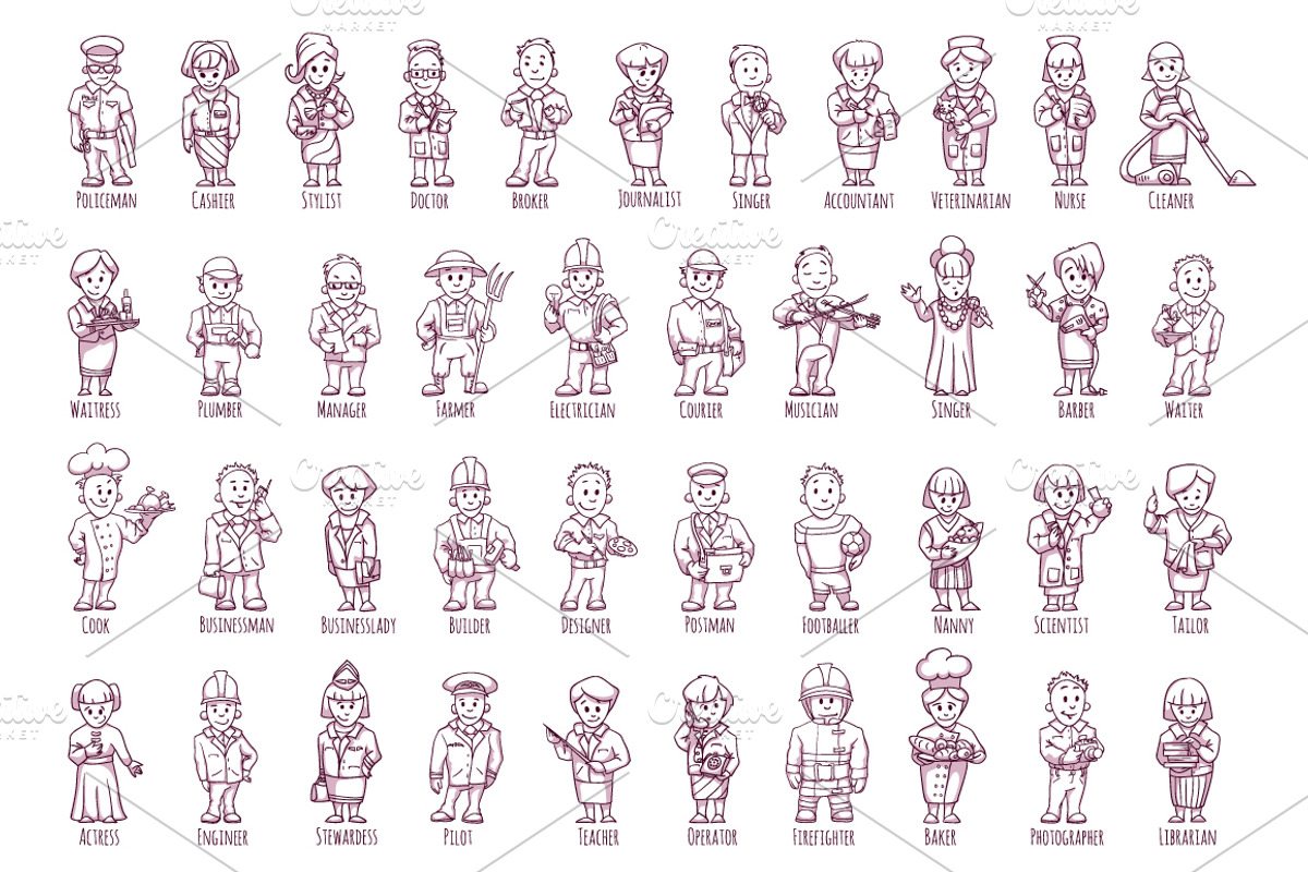 Profession Characters, a Work Illustration by Cattleya