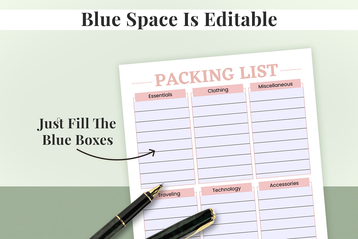 Editable Packing List Printable, a Marketing Template by Snapybiz