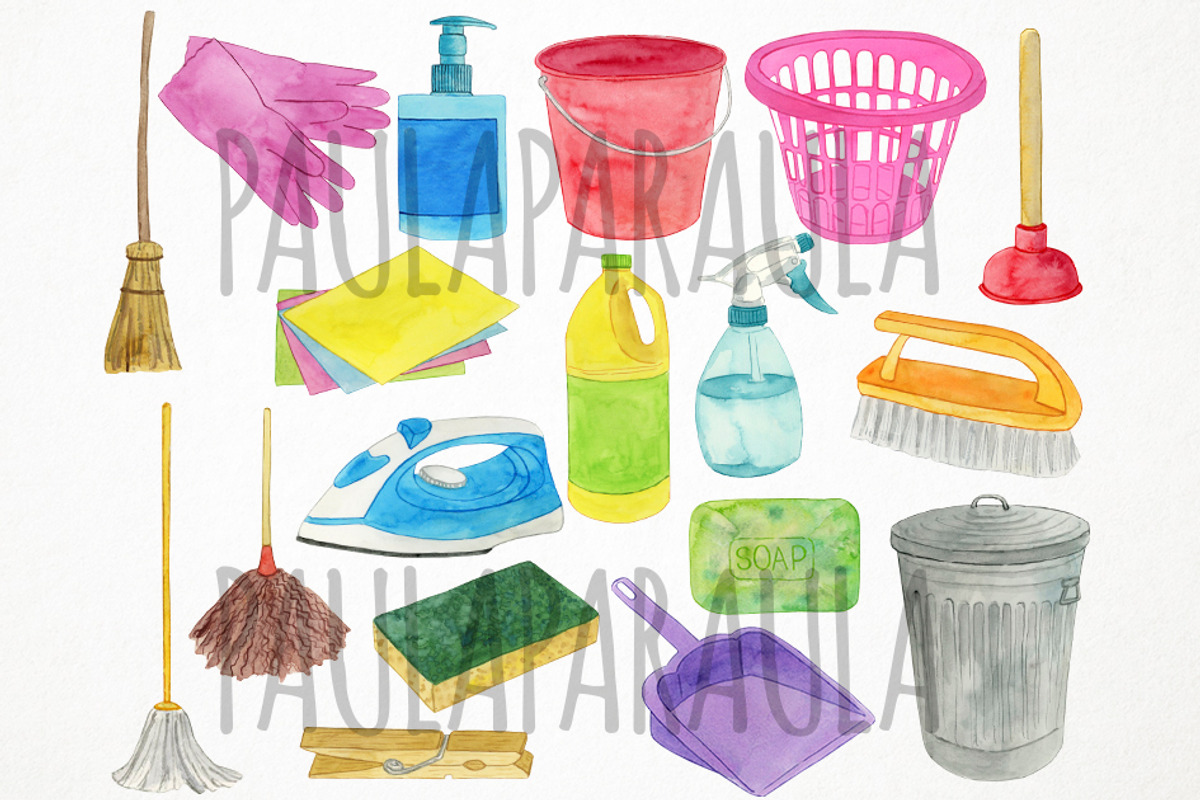 Watercolor Cleaning Clipart, Home, an Illustration by Paulaparaula ...