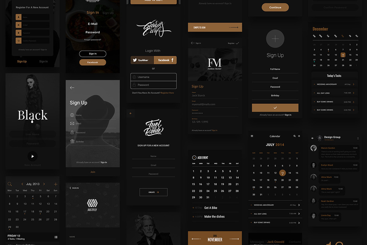 Gold & Coal - UI Kit, an UI Kit Template by Studio Dusk