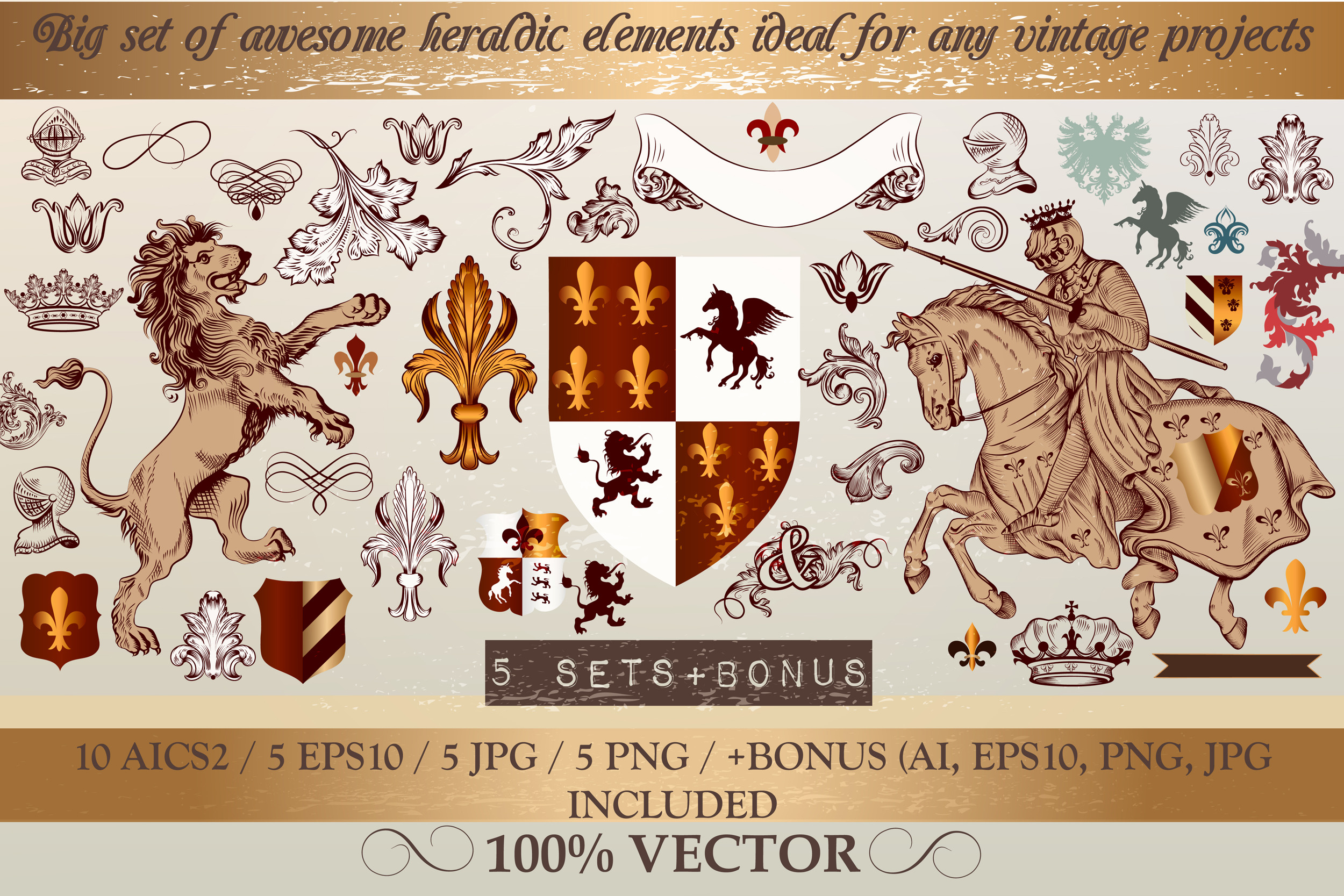 Bundle of vintage heraldic elements, an Object Graphic by FleurArt ...