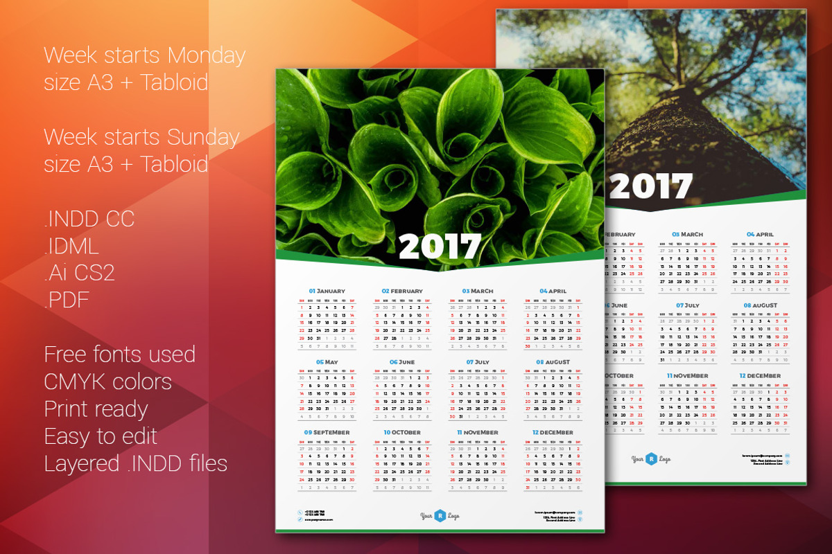 Calendar Poster 2017, a Stationery Template by AntartStock