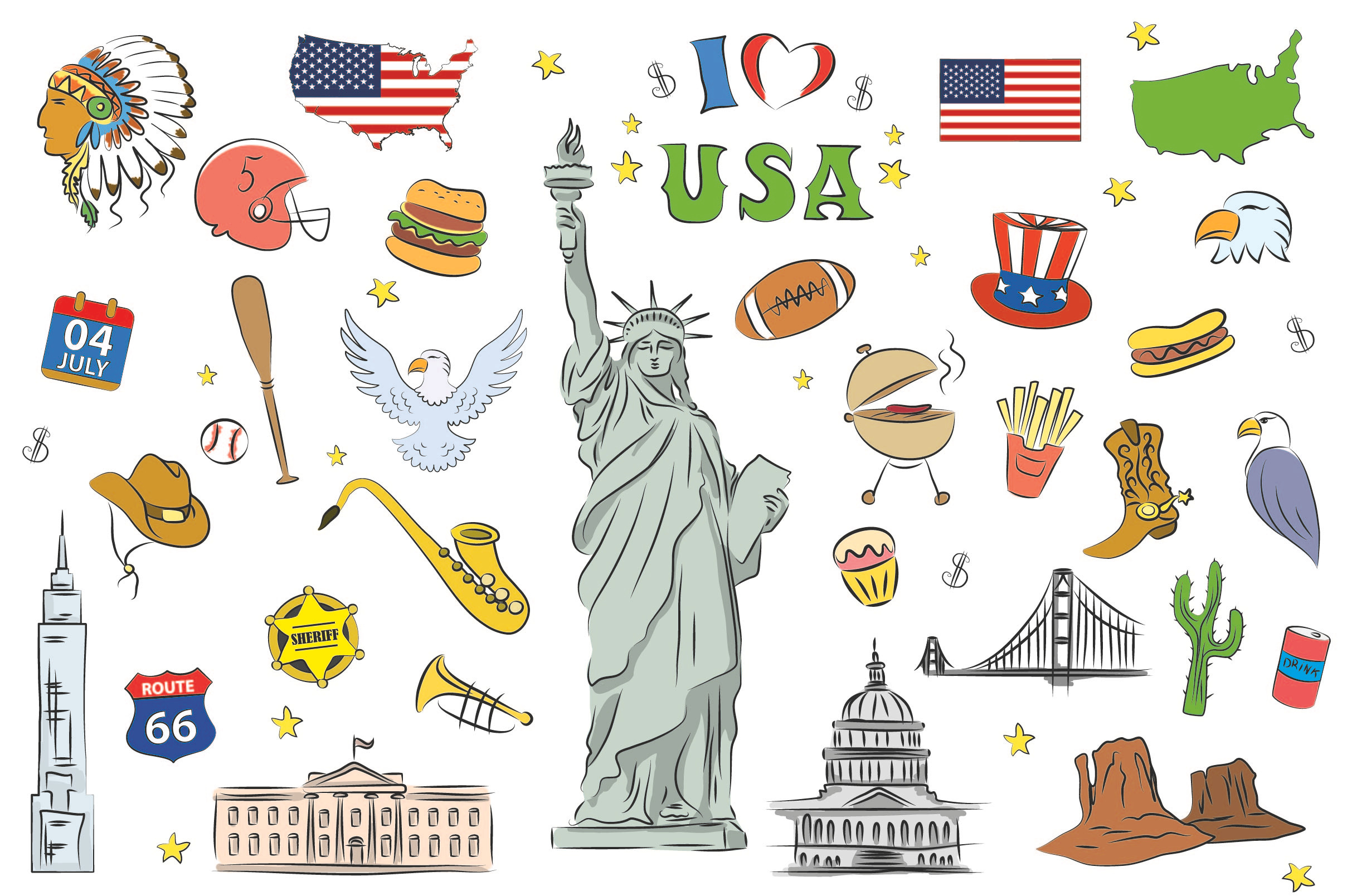 USA symbols and icons set, a Food Illustration by naum_studio