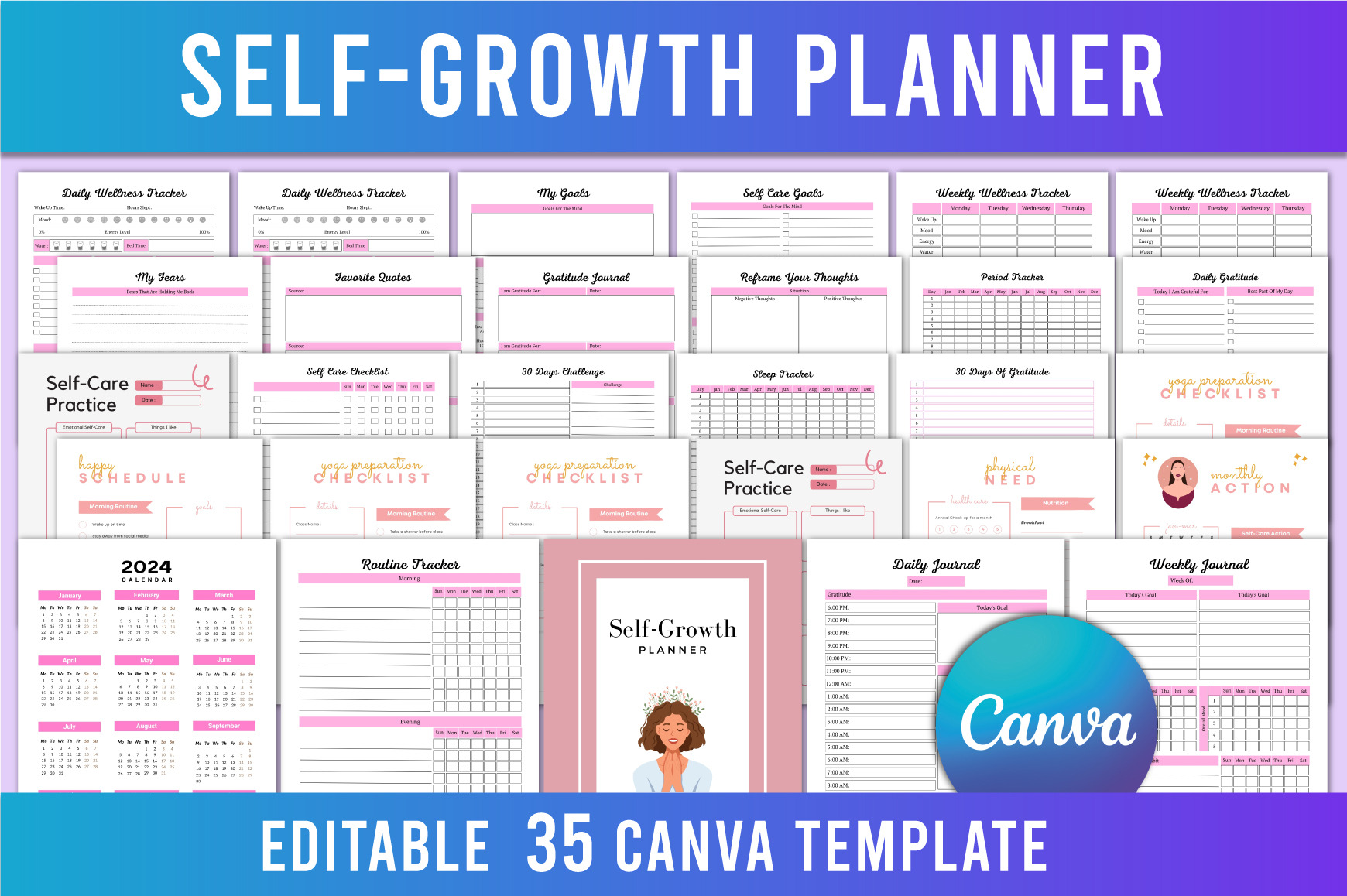 Editable Self-Growth Planner For Canva