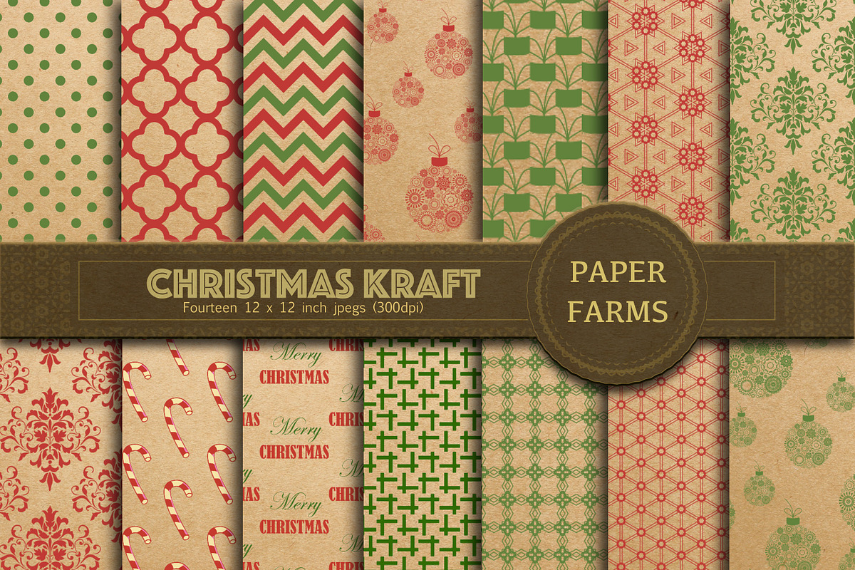 Christmas Kraft digital paper, a Pattern Graphic by Paper Farms ...