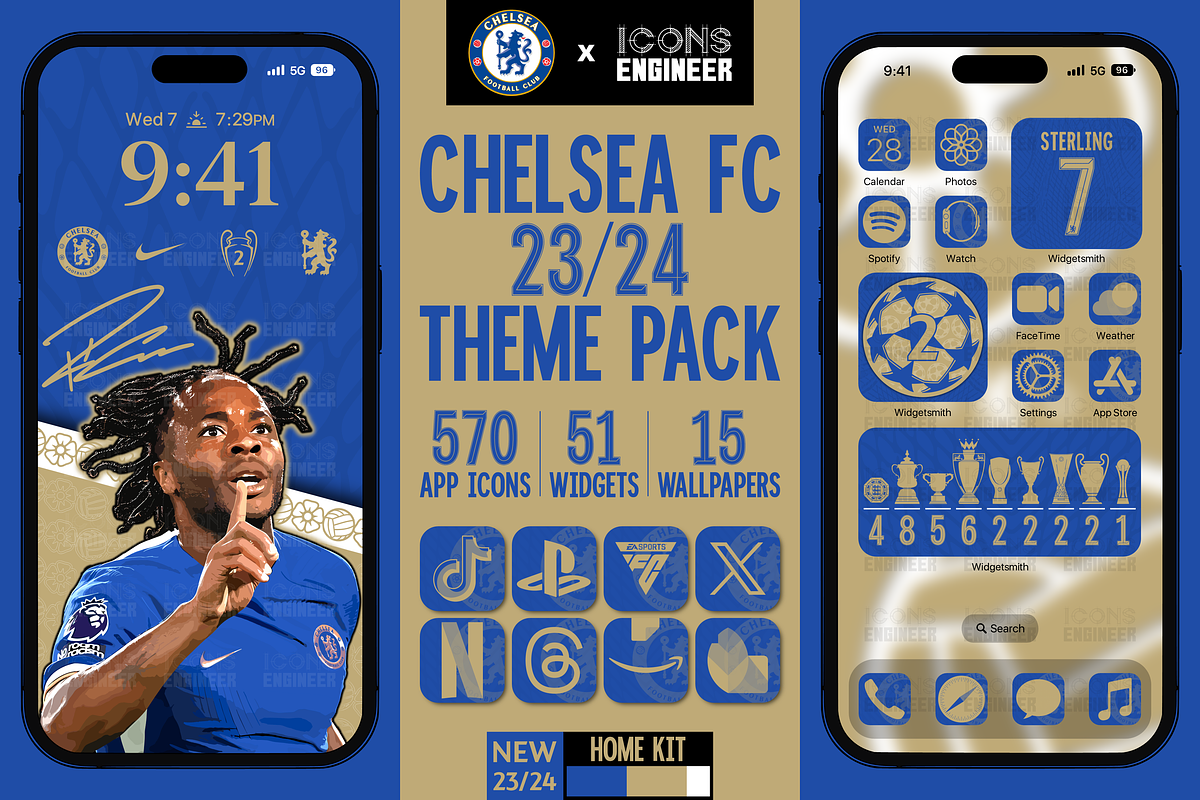 Chelsea 23/24 Theme Pack | Home Kit, an Icon by IconsEngineer