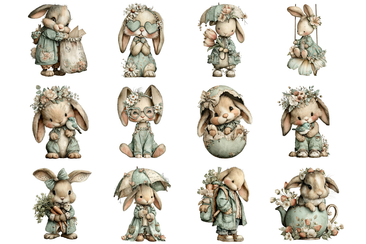 Whimsical Spring Bunny Clipart, a Graphic by CitraGraphics