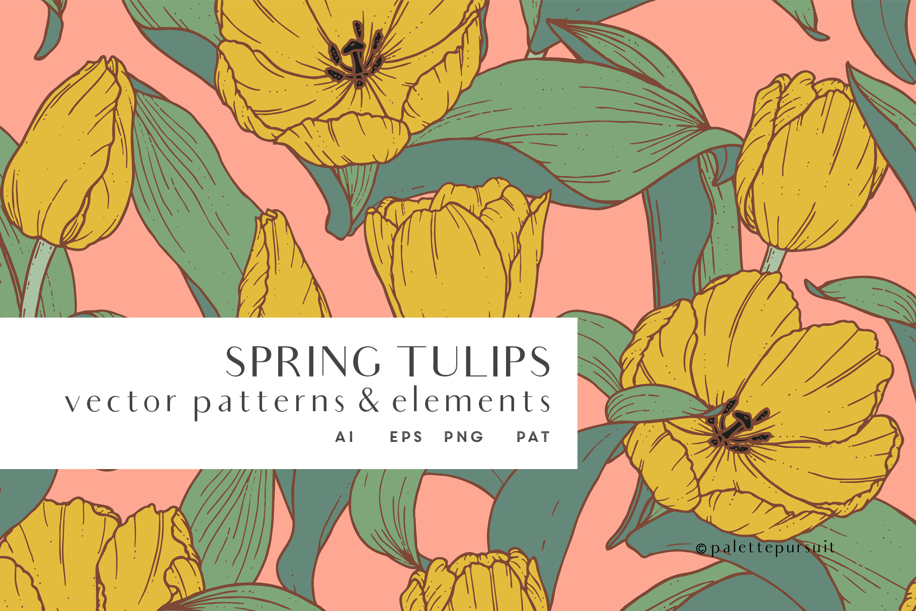 Tulip vector clipart, seamless pattern
