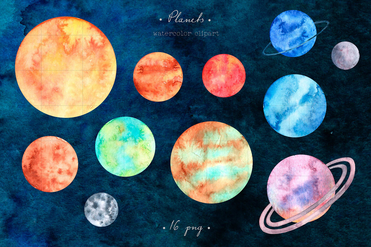 Watercolor Space Planets Clipart, an Illustration by MilanaDesignShop