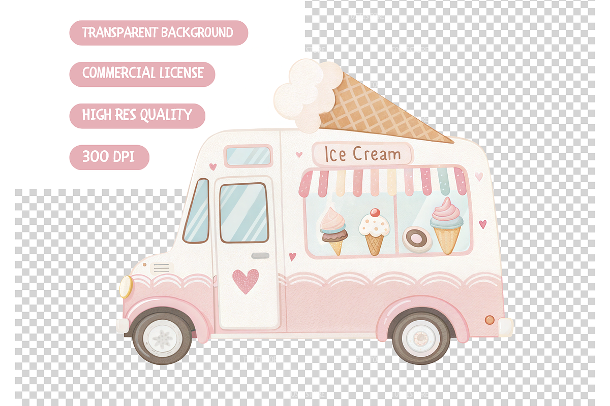 Ice Cream Watercolor Clipart, an Illustration by TatiMockup