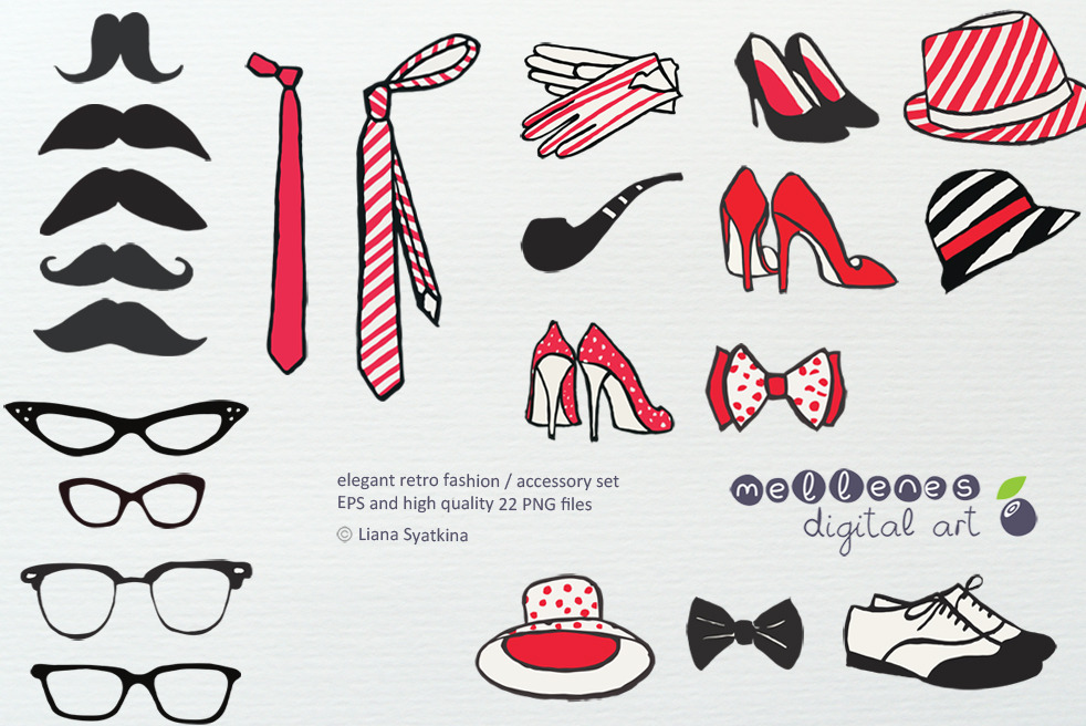 retro clip art set, an Illustration by mellenes