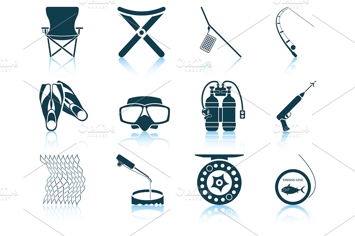 Set of 12 Fishing Icons, an Icon by Pavel Vectors | Creative Market
