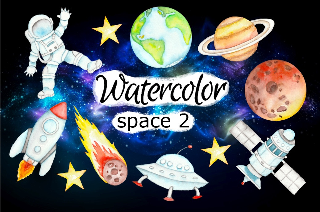Space 2 watercolor clipart, a Texture Illustration by GoodFairyClipArt