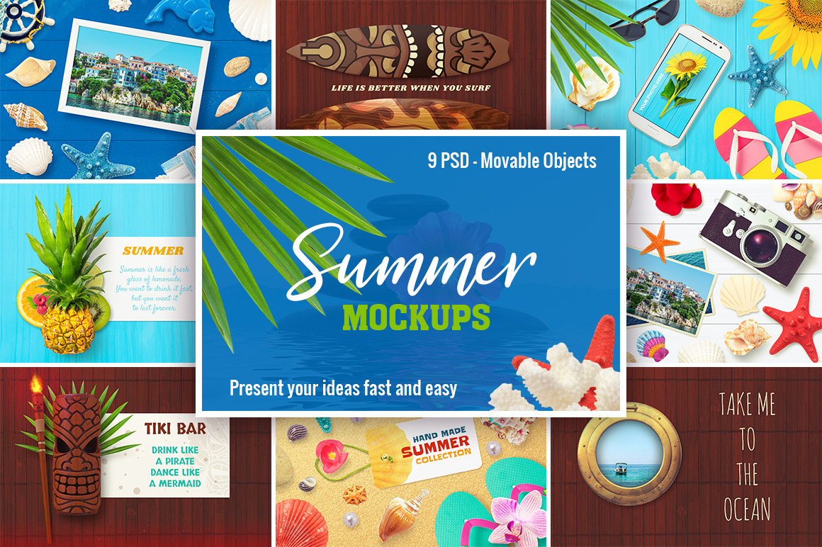 9 Summer Mockups, a Product Mockup by pixaroma