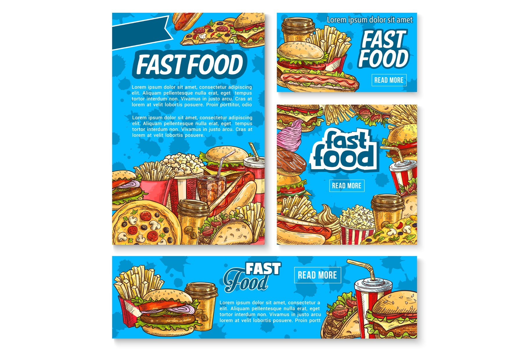Fast food poster with fastfood meal and drink, a Food Illustration by ...