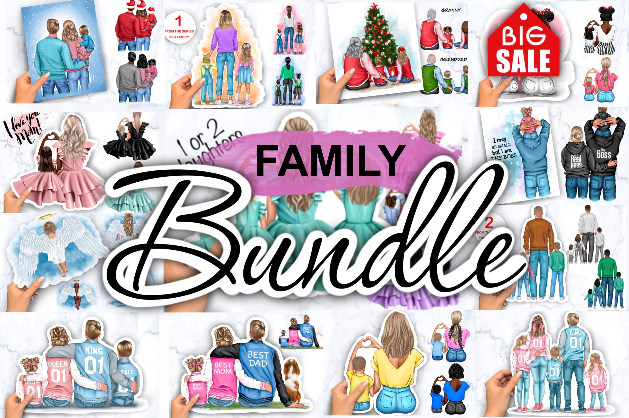 Family clipart, bundles, big set.