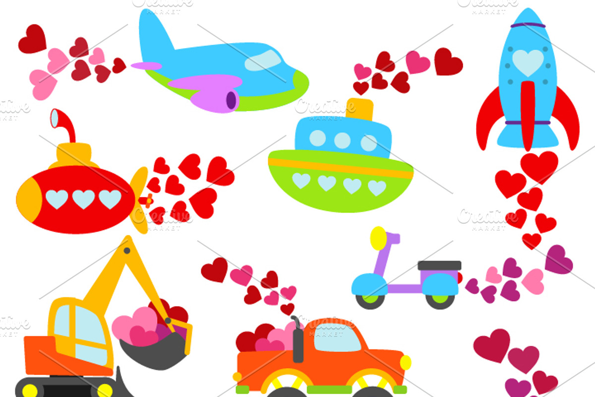 Valentine Transportation Clipart, a Transportation Illustration by ...