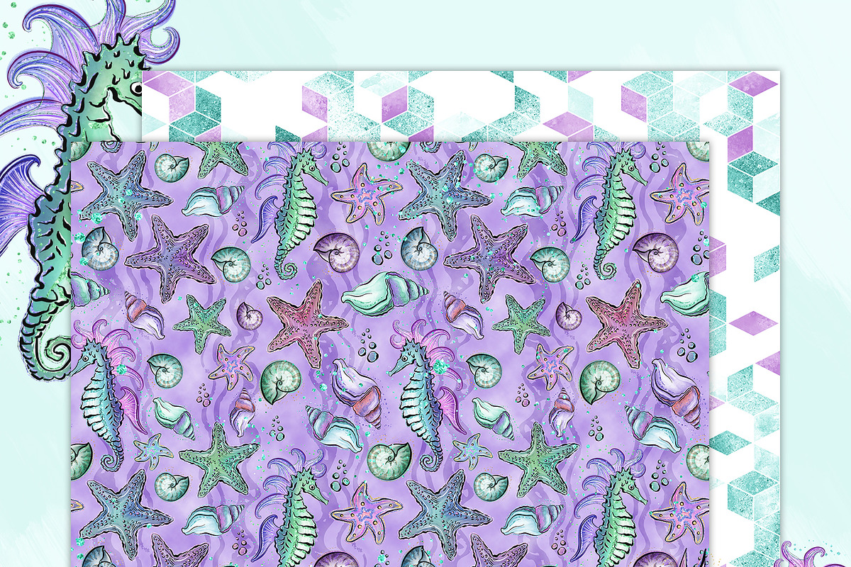 Mermaid Digital Paper, a Pattern Graphic by Phantasia Design