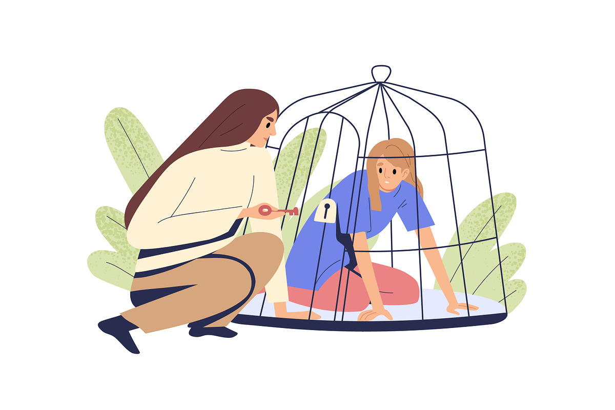People in cage psychological concept, a Person Illustration by Good Studio