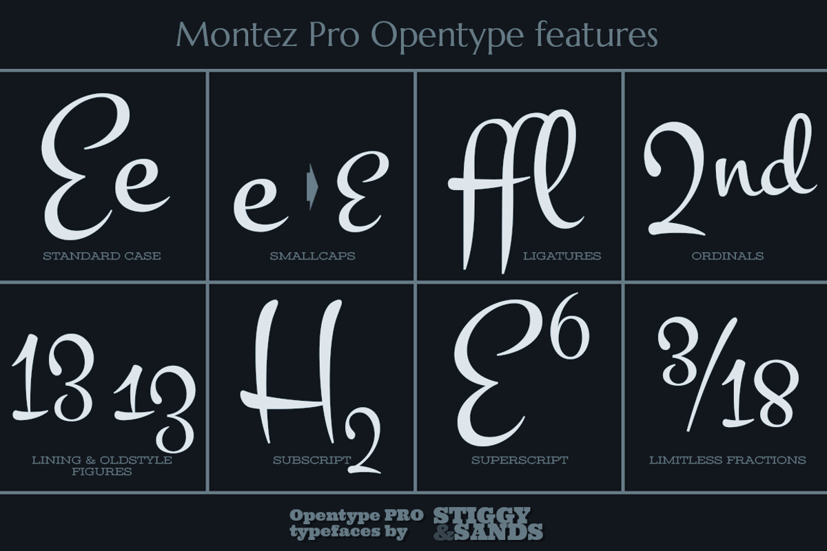 Montez Pro, a Script Font by Stiggy & Sands