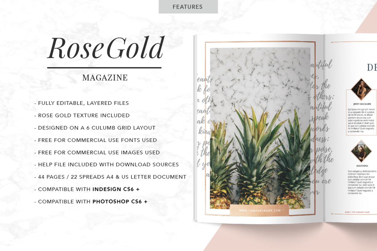ROSE GOLD Magazine | Indd & Psd, a Magazine Template by Marigold Studios