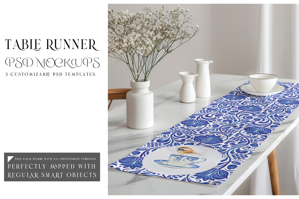Table Runner with Smart Objects, a Household Mockup by mock-ups
