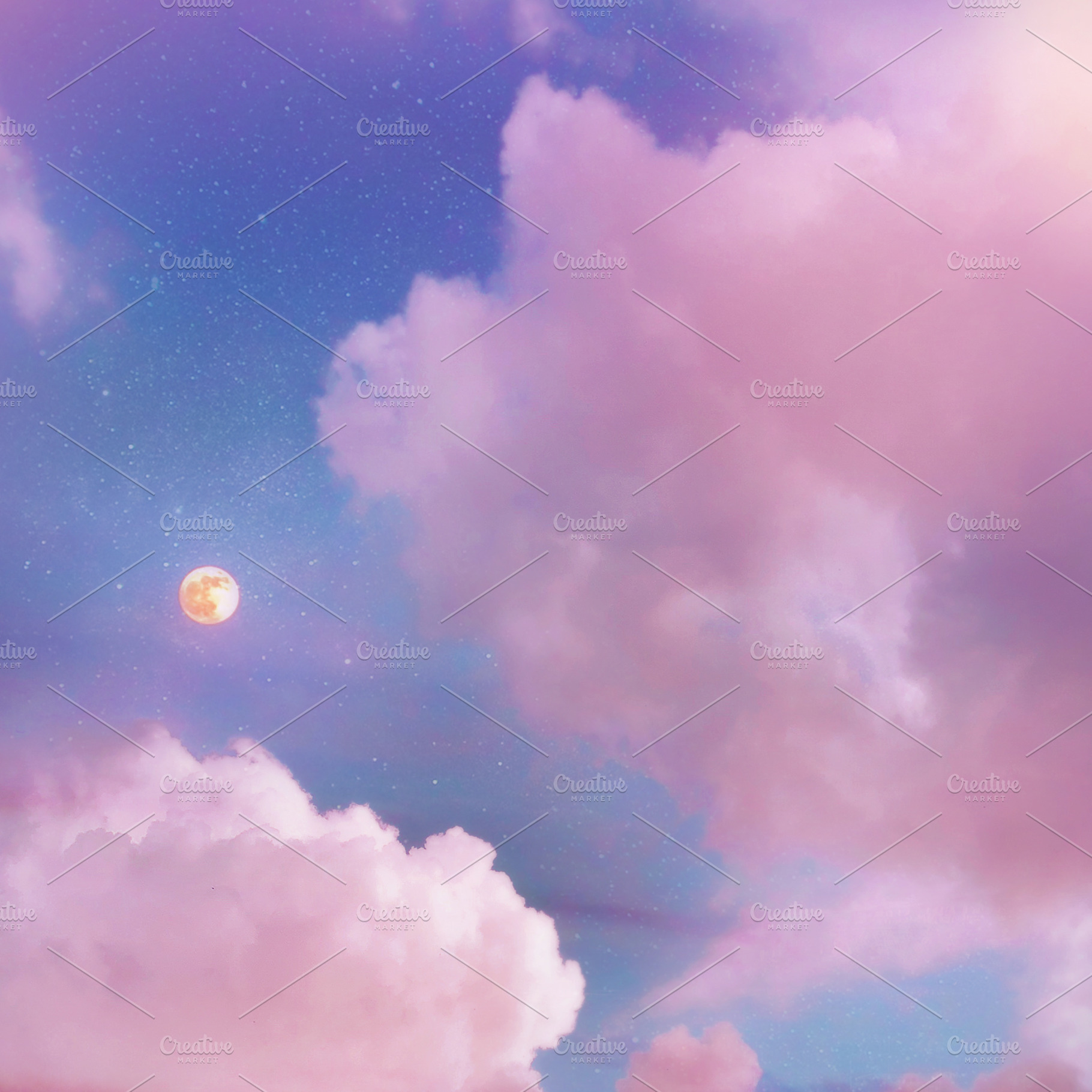 Pink sunset sky with moon and stars stock photo containing antrisolja ...