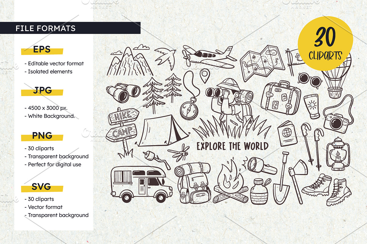 Wanderlust Adventure Doodle Vectors