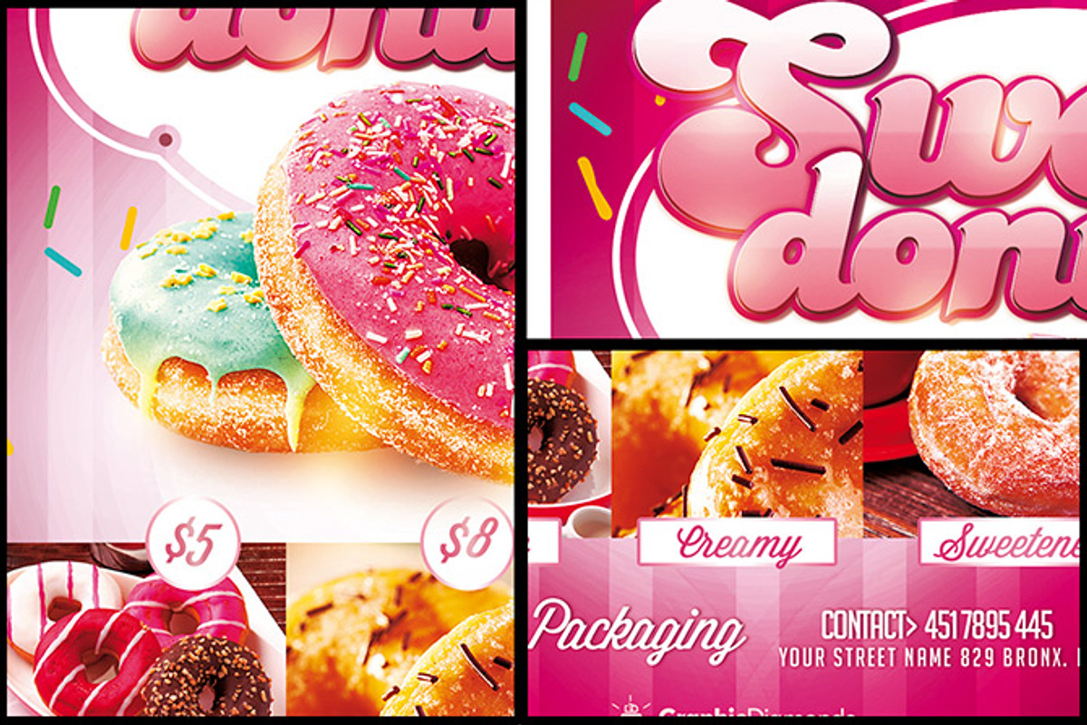 Sweet Donuts Flyer PSD Template, a Flyer Template by GraphicDiamonds