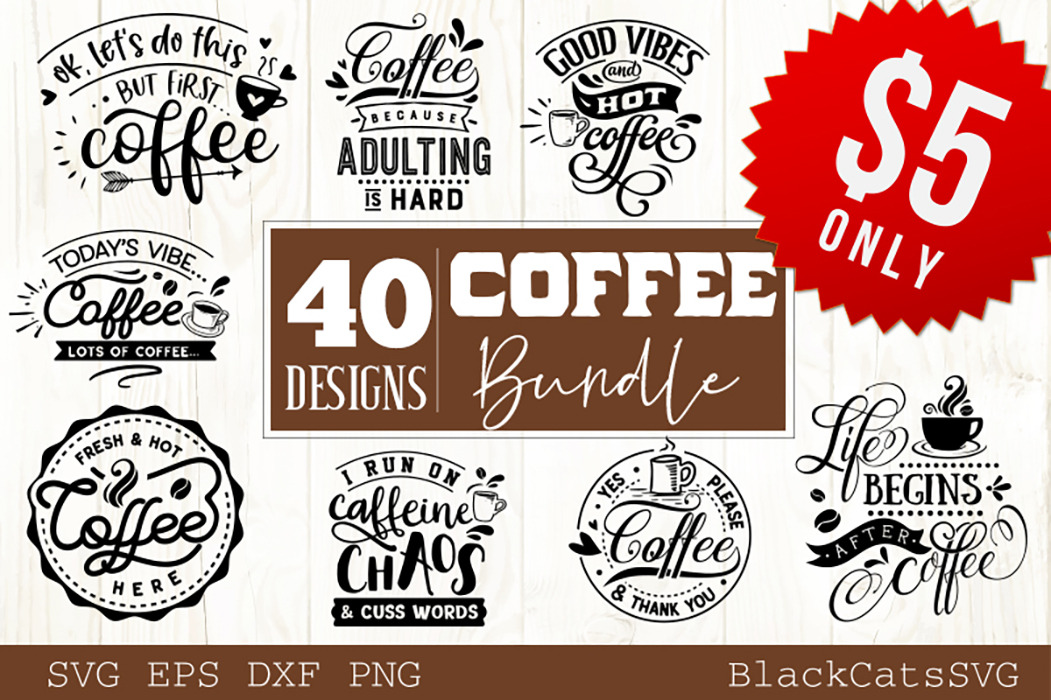 Coffee SVG bundle 40 designs, an Illustration by BlackCatsMedia