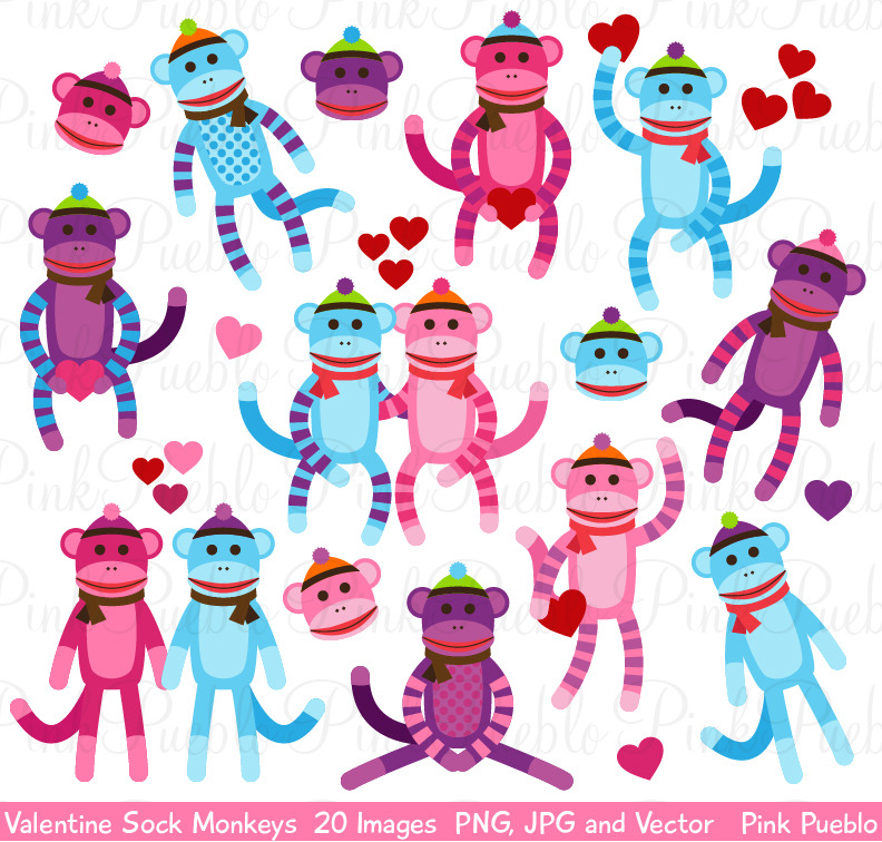 Valentine Sock Monkey Clipart/Vector, an Illustration by PinkPueblo ...