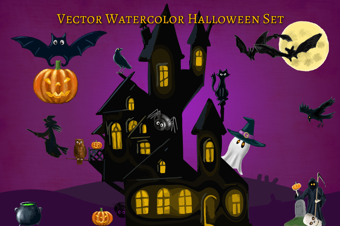 Halloween Clipart Elements Set, a Background Graphic by Marabu Textures ...