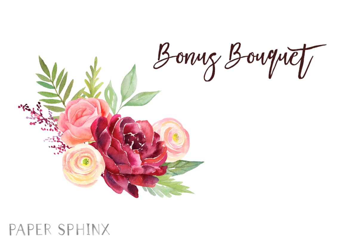 Watercolor Marsala Flowers Clipart, an Illustration by PaperSphinx