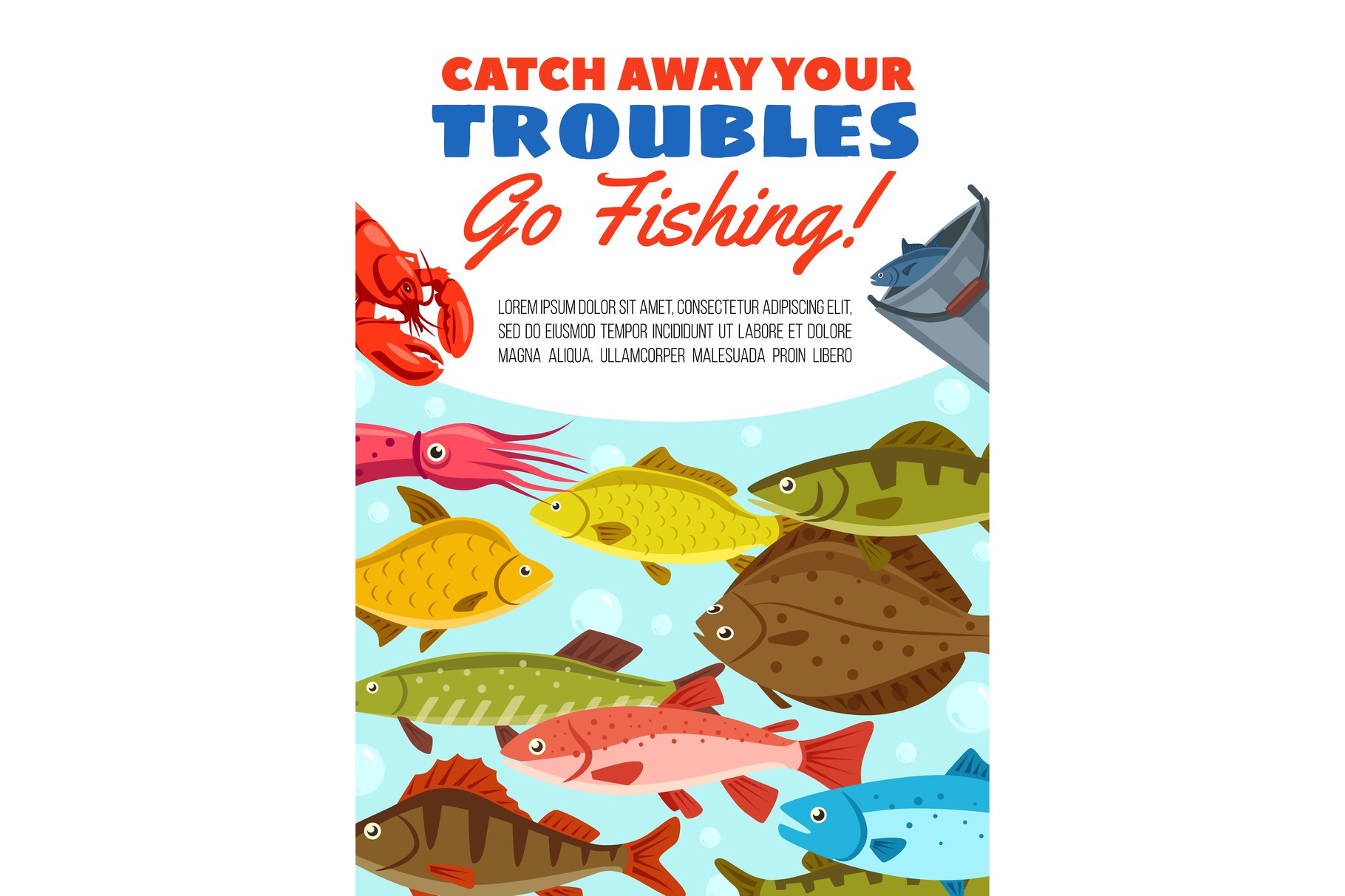 Fishing catch vector poster, a Food Illustration by Vector Tradition