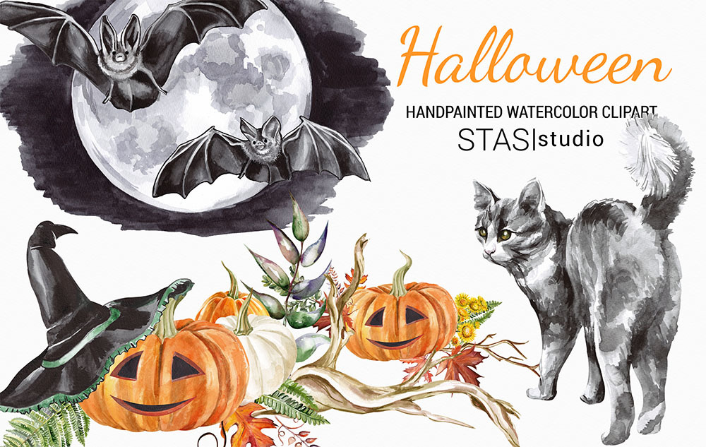 Watercolor Halloween clipart, a Decorative Illustration by STASIstudio