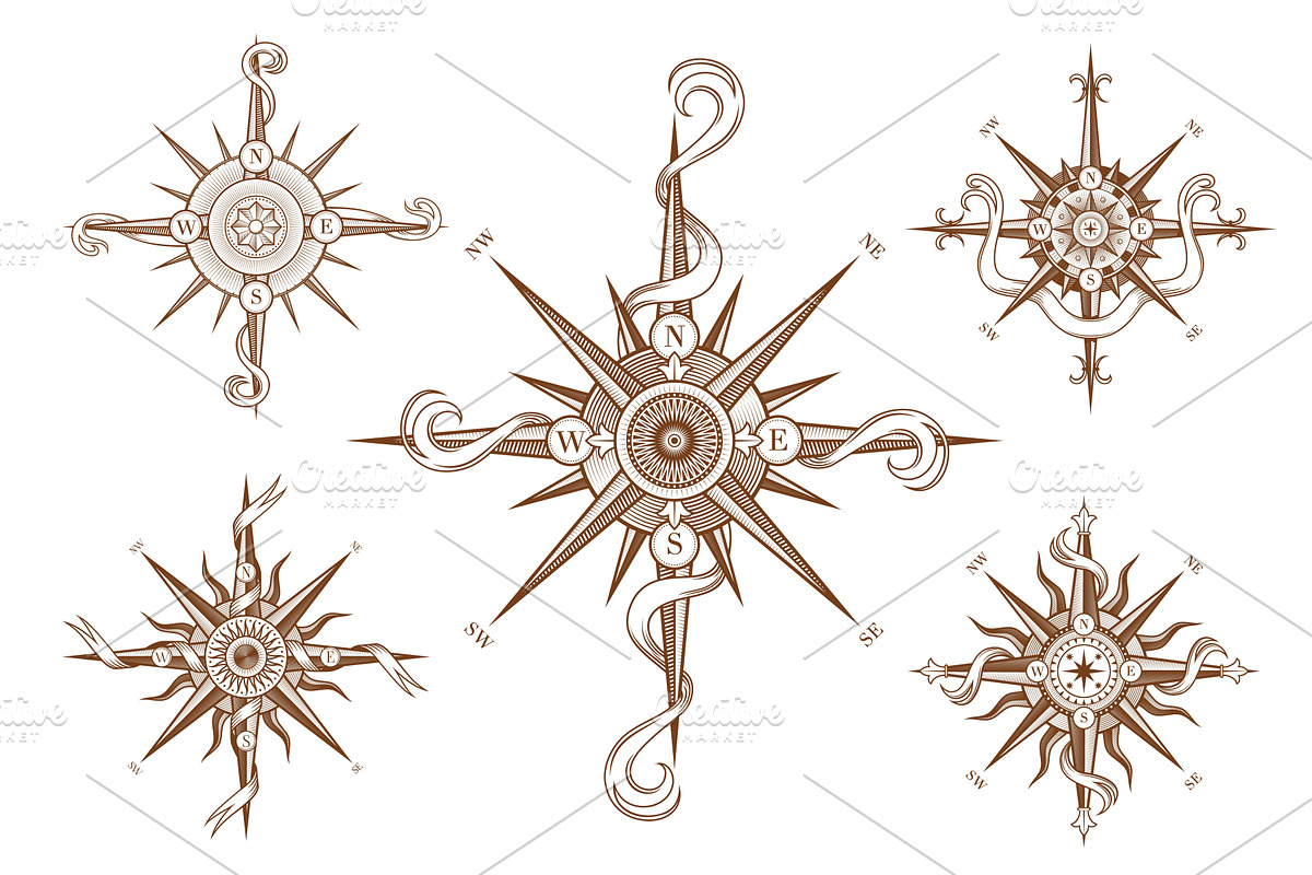 Vintage wind rose compass, an Object Illustration by Vector Tradition ...