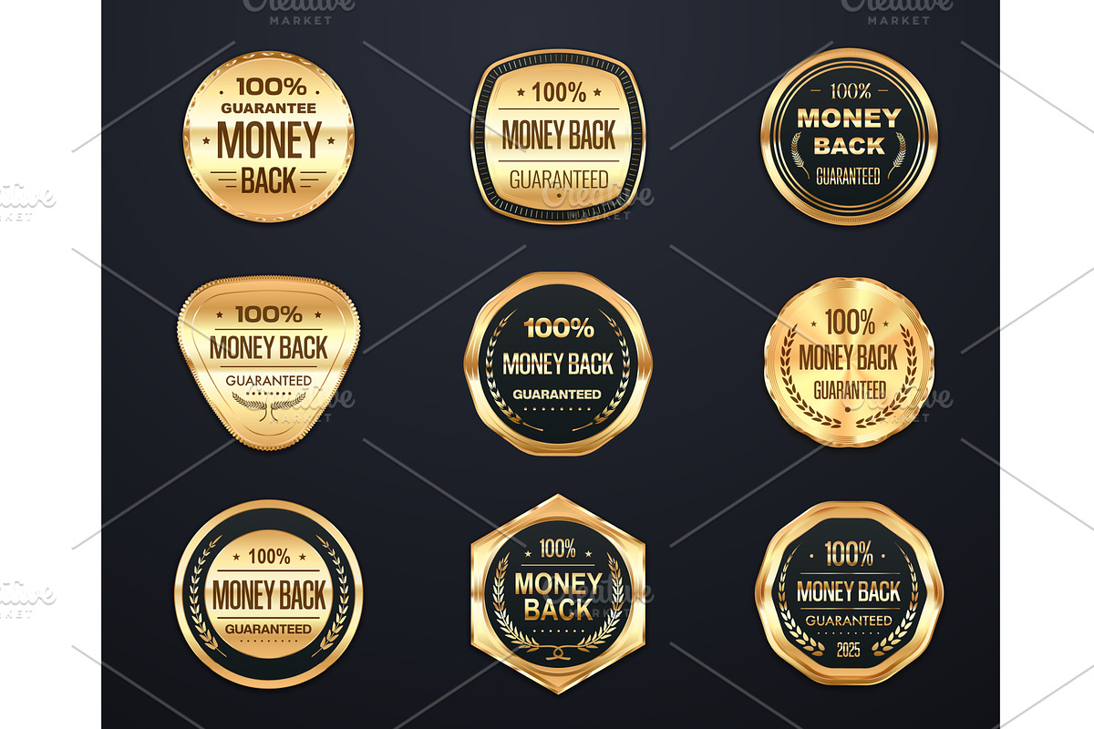 Money back guaranteed labels, a Decorative Illustration by Vector Tradition