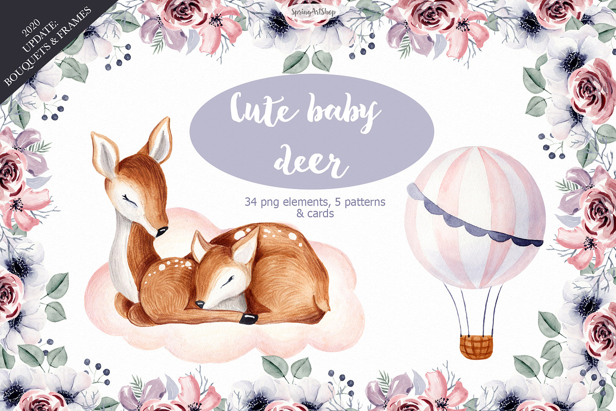 Cute baby Deer Watercolor clipart, an Animal Illustration by ...