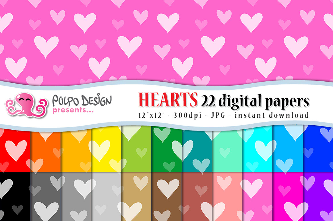 Colorful Heart digital paper, a Pattern Graphic by PolpoDesign