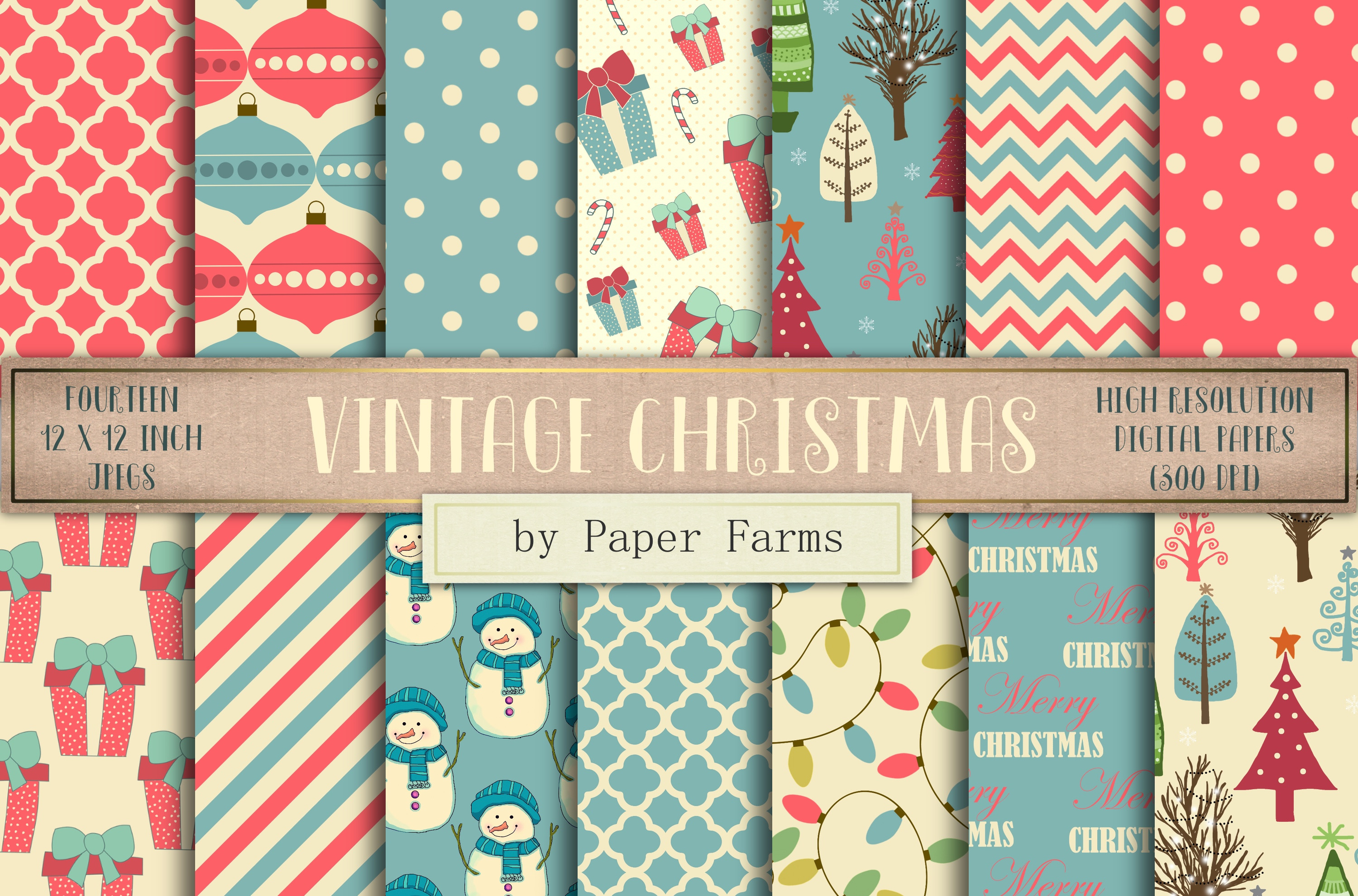 Vintage Christmas backgrounds, a Pattern Graphic by Paper Farms