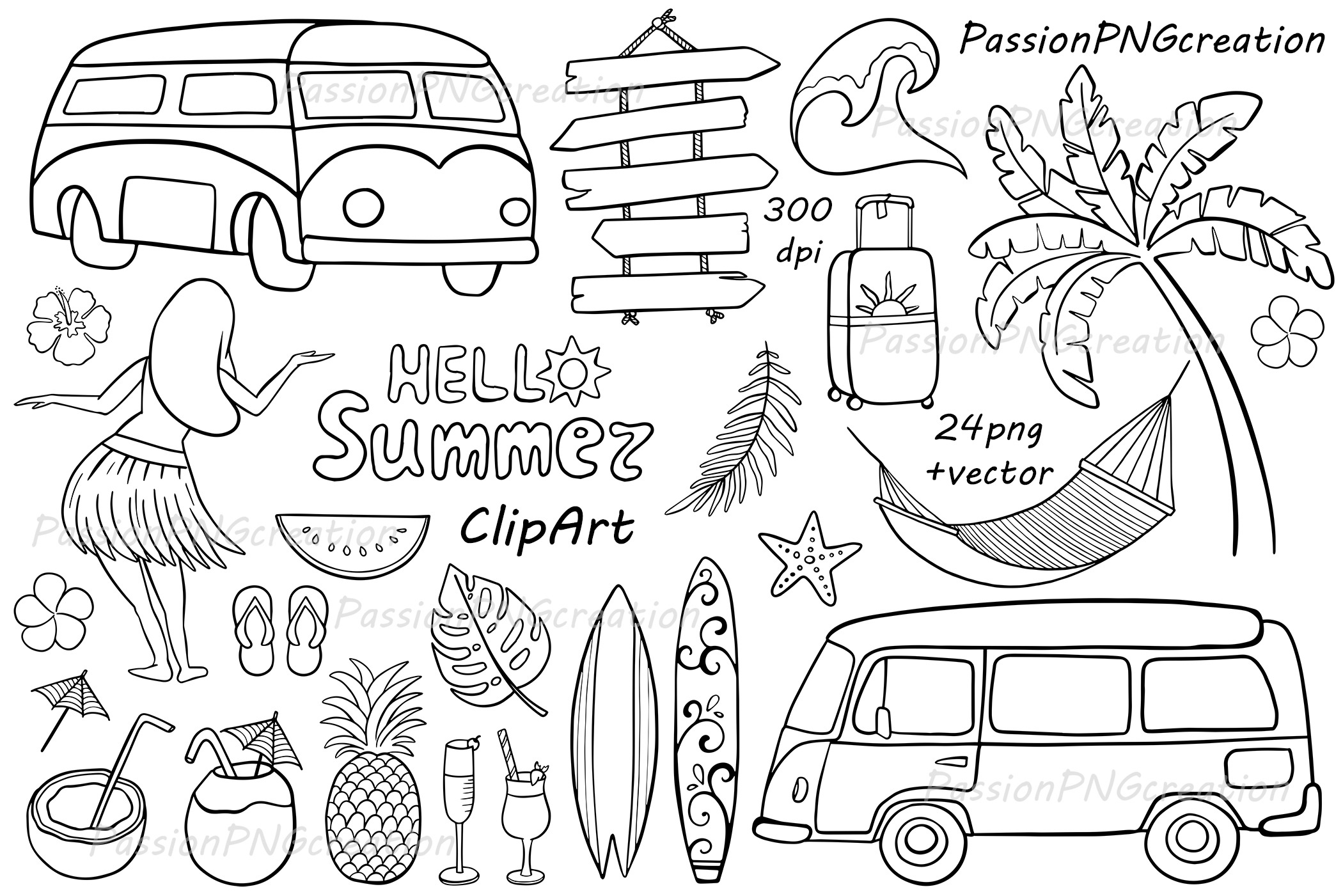 Doodle Summer clipart, an Illustration by PassionPNGcreation